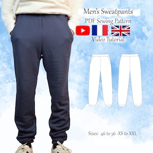 Men's Sweatpants PDF Sewing Pattern & Video Tutorial - Sizes XS to 2XL ...