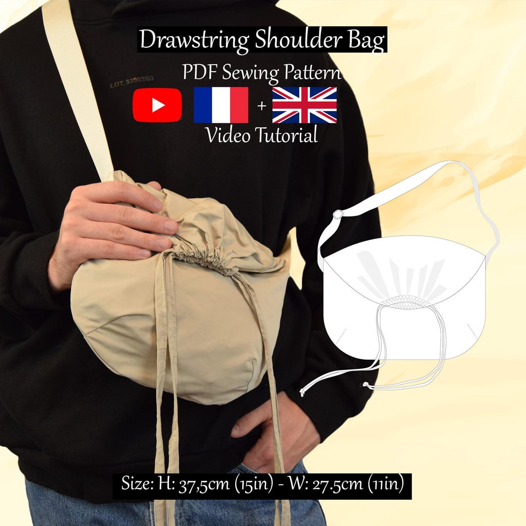 U Drawstring Shoulder Bag With an Inside Pocket - PDF Sewing Pattern ...