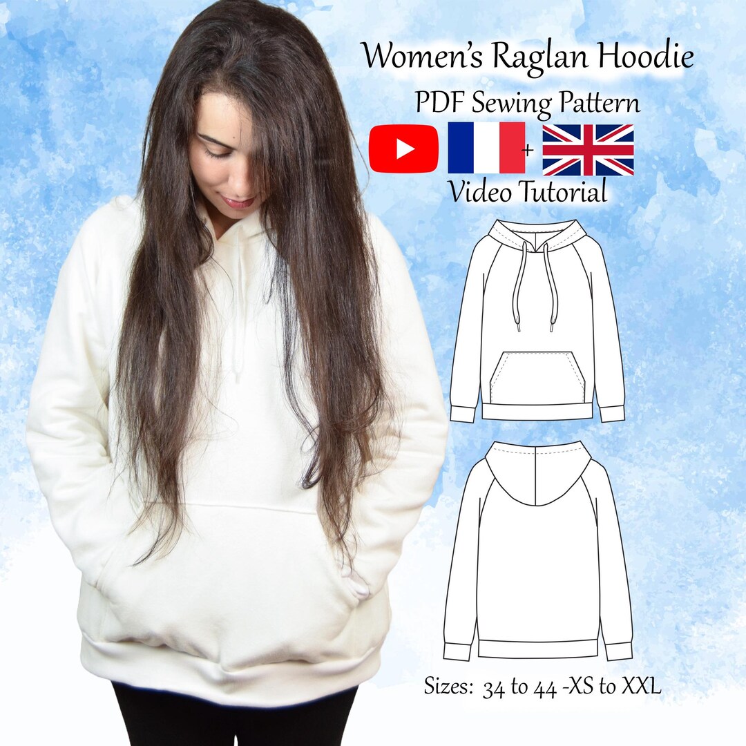 Women's Raglan Hoodie PDF Sewing Pattern & Video Tutorial - Sizes XS to ...