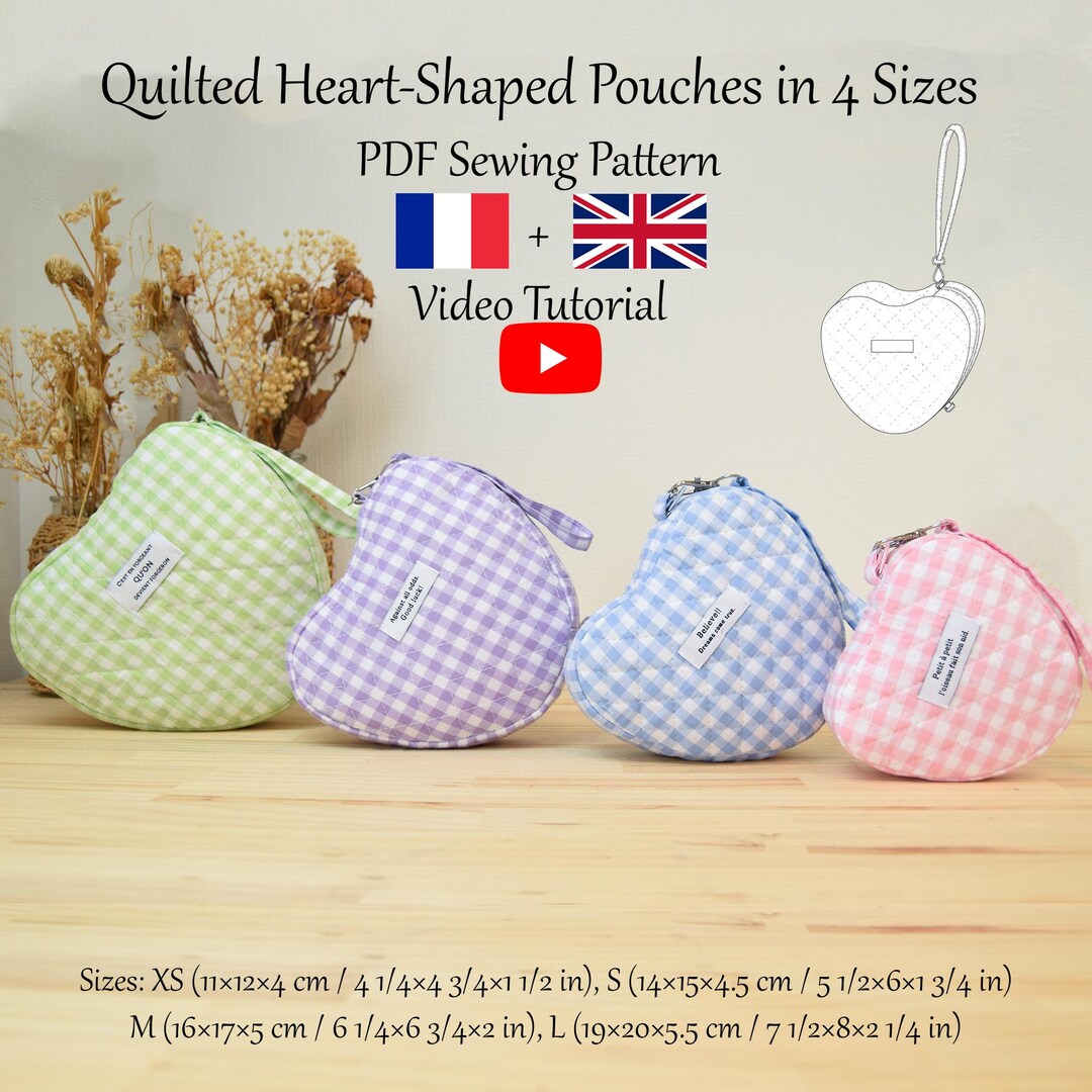 Quilted Heart Shaped Pouches - Toiletry/makeup Bag - PDF Sewing Pattern ...