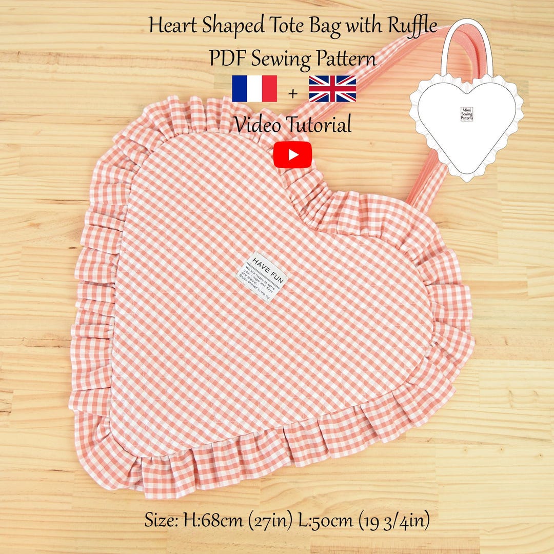 Fully Lined Heart Shaped Tote Bag With Ruffle - PDF Sewing Pattern ...