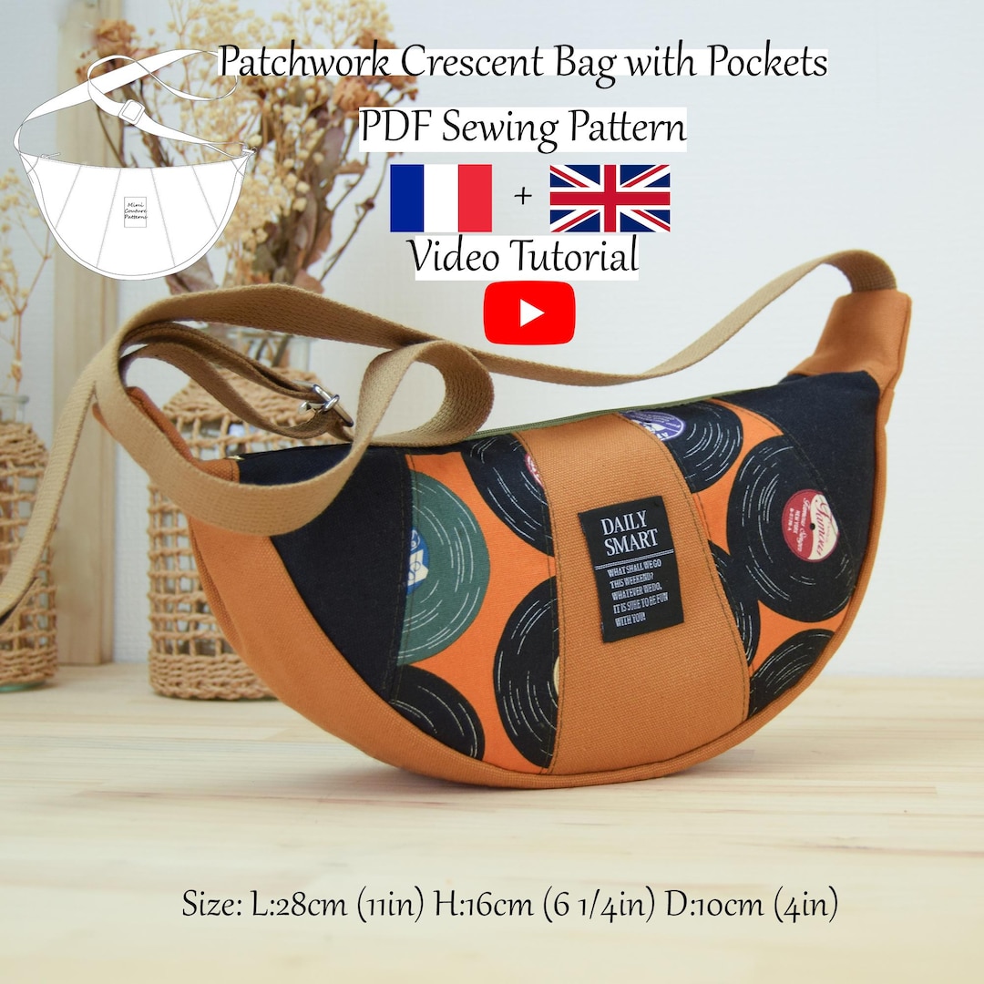 Halfmoon Dumpling Patchwork Crescent Bag With Pockets - PDF Sewing Pattern Video Tutorial - One ...
