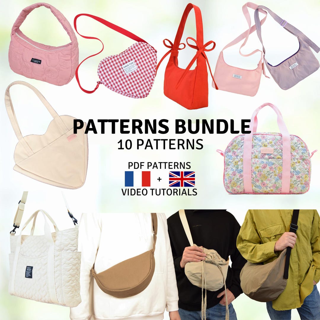 10 Trendy Bag Sewing Patterns Bundle - PDF Sewing Pattern & Video ...