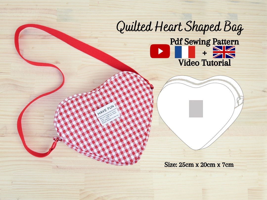 Gingham Quilted Heart Shaped Bag PDF Sewing Pattern & Video Tutorial ...
