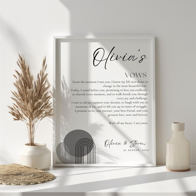 Personalized Wedding Vows Wall Art Print Custom Bride and Groom Vows ...
