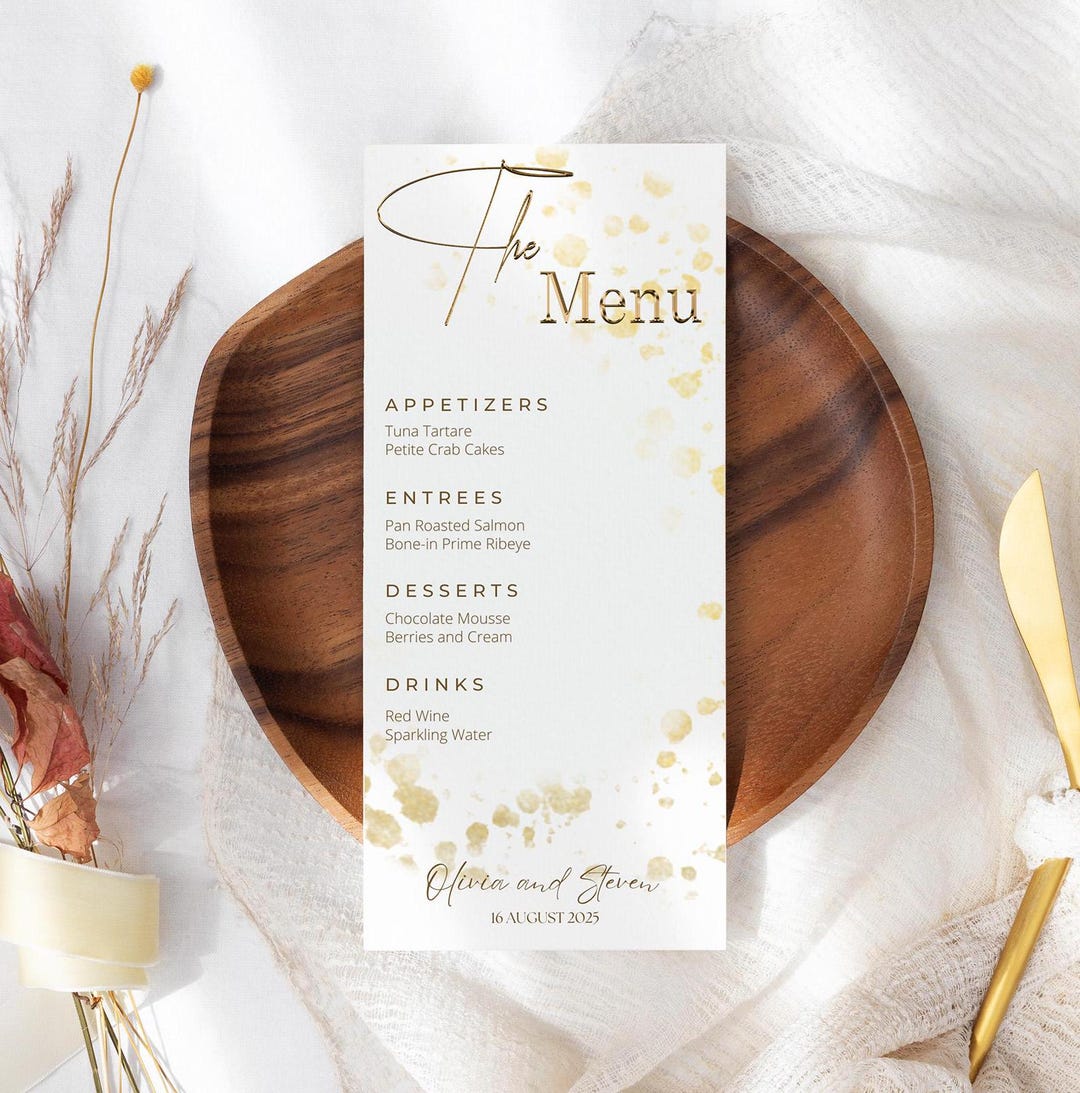 Gold Wedding Menu Template Elegant Gold Wedding Menu Sign Printable ...