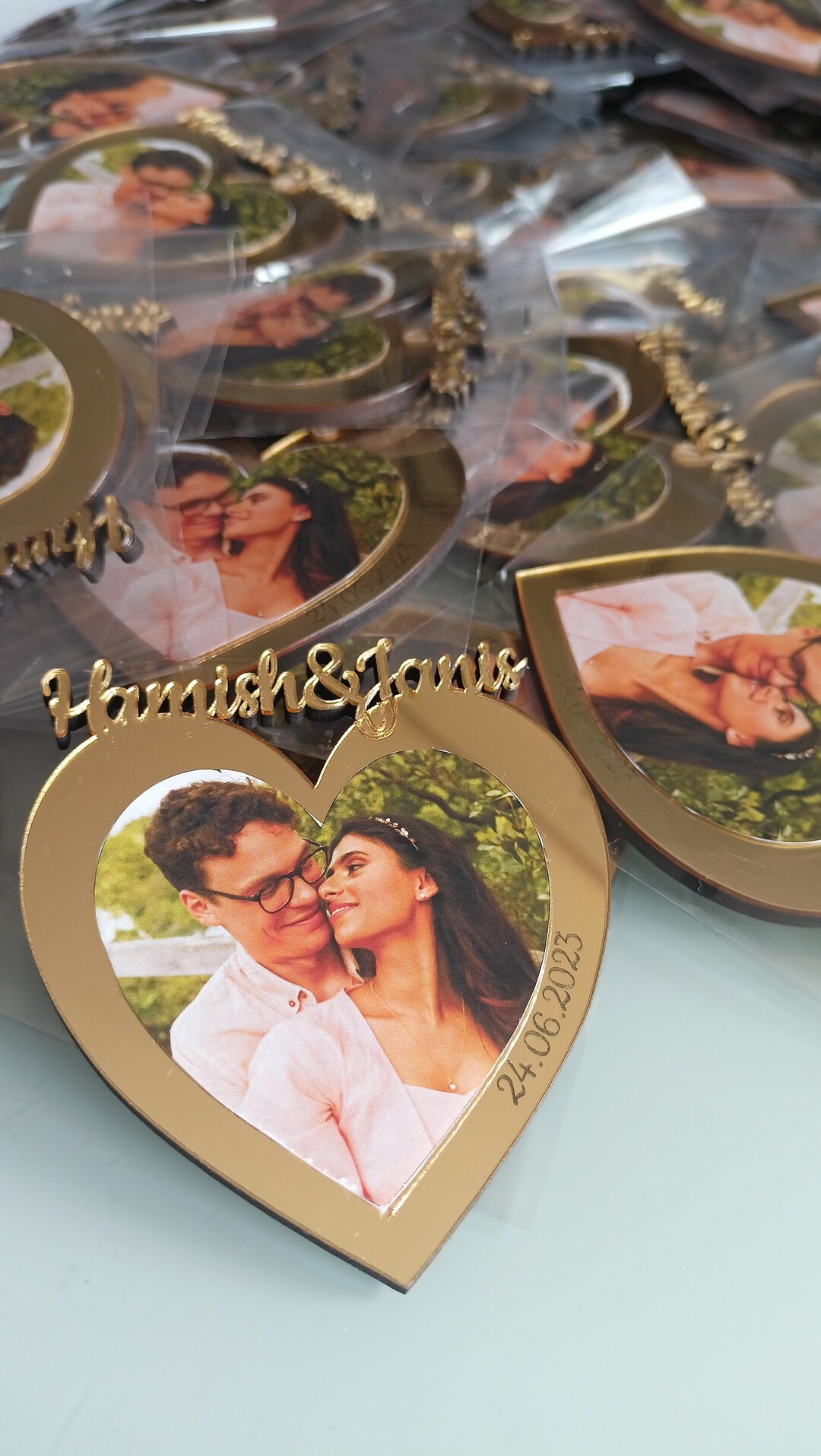 25 Pcs Pleksi Heart Custom Frame With Photo Magnet, Wedding or ...