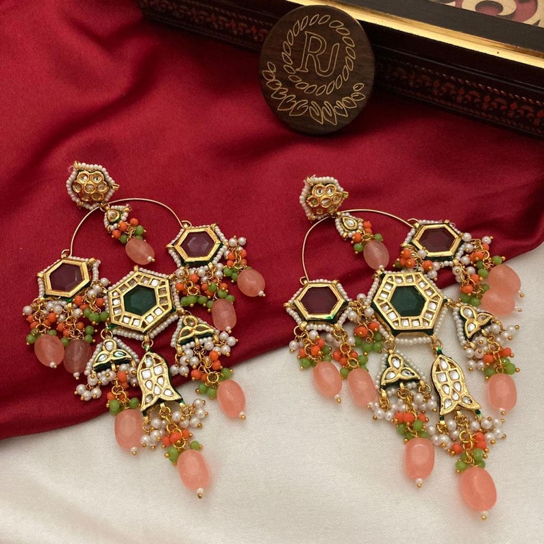 New Fancy Long Kundan Chain Style Earrings, Pearls Kundan Long Earrings ...