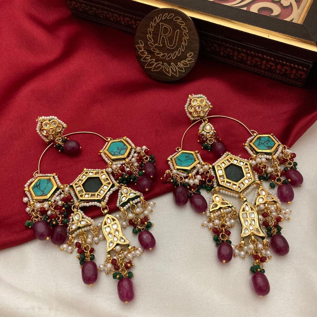 New Fancy Long Kundan Chain Style Earrings, Pearls Kundan Long Earrings ...