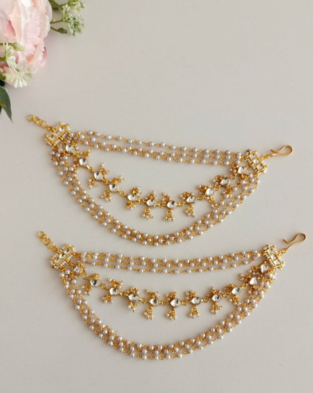 Kaan Chain / Earrings Chain / Pearl Single Layer Ear Chain / Maatal ...