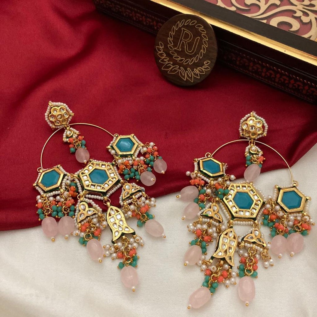 New Fancy Long Kundan Chain Style Earrings, Pearls Kundan Long Earrings ...