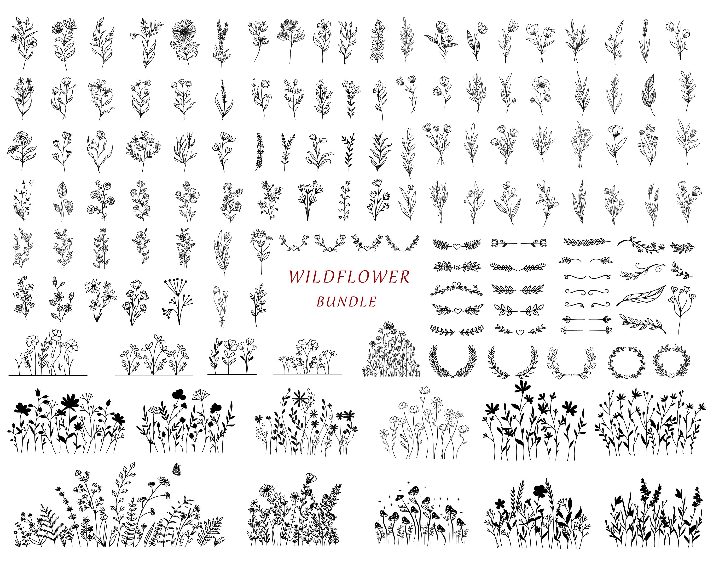 500 Wildflower Svg Bundle, Wildflower Vector, Wildflower Silhouette ...