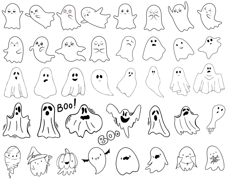 300 Halloween Ghost Svg Bundle, Ghost Svg, Cute Halloween , Ghost ...
