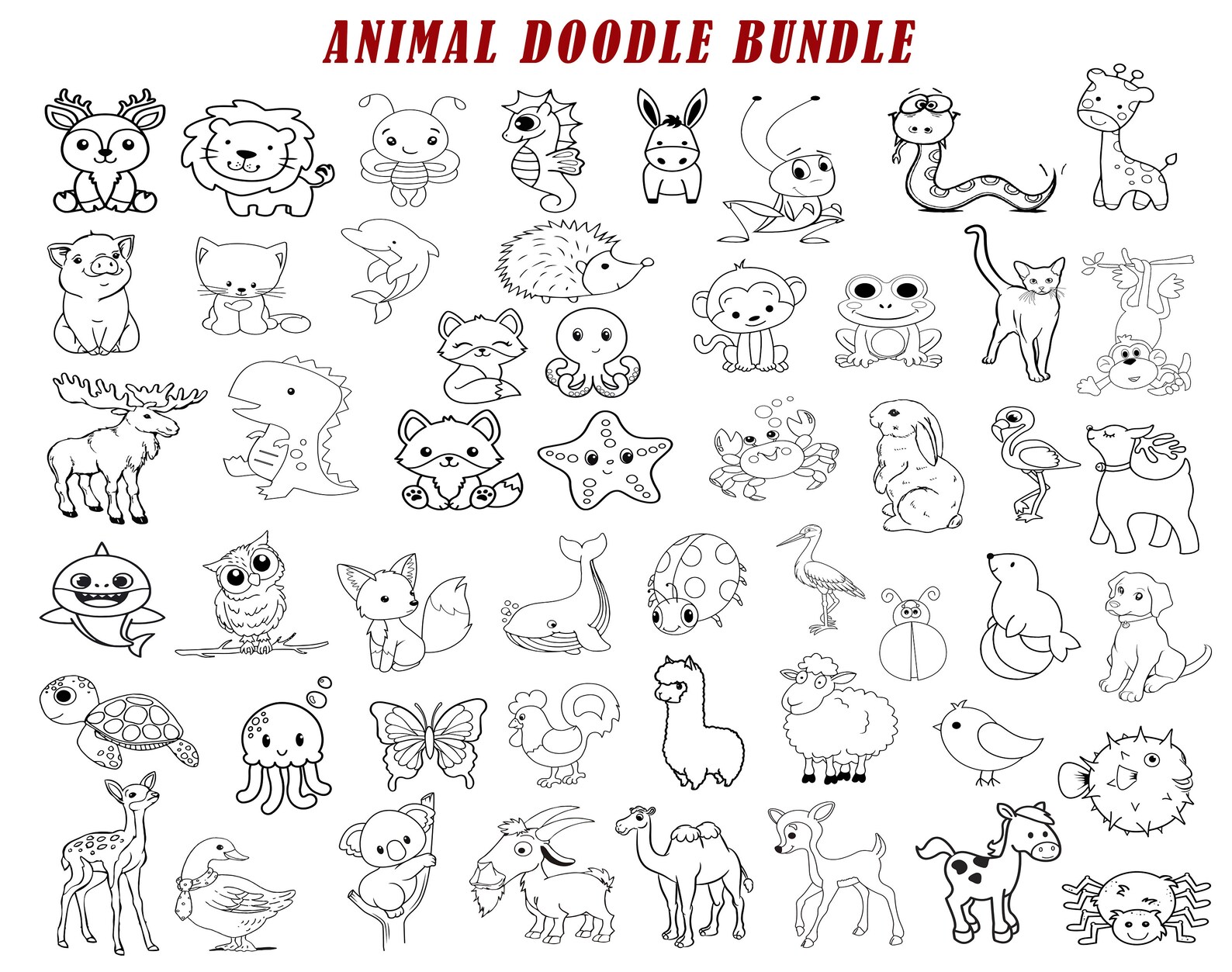 Animal Doodle Svg Bundle, Animal Svg, Safari Animal Svg, Cute Animal ...