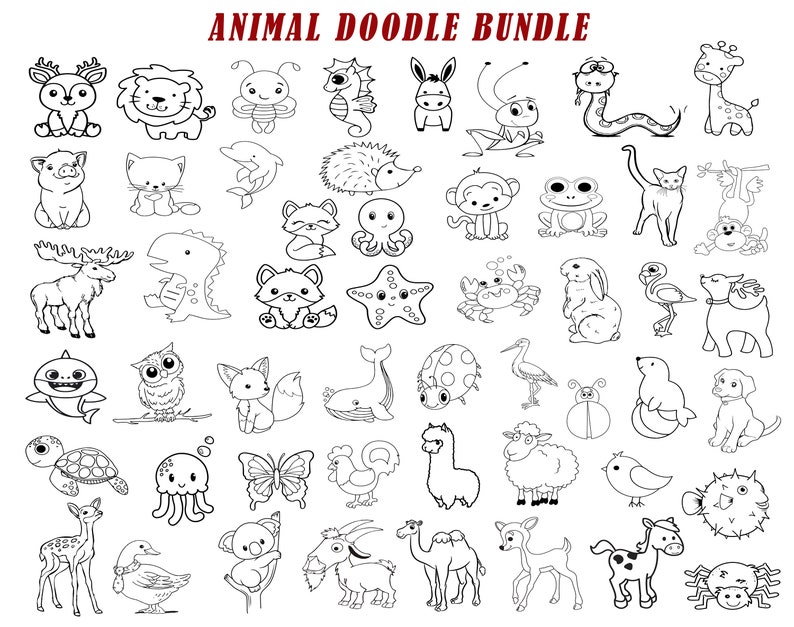 Animal Doodle Svg Bundle, Animal Svg, Safari Animal Svg, Cute Animal ...