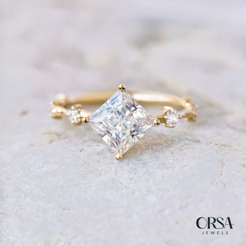 Princess Cut Diamond Unique Engagement Ring - Etsy