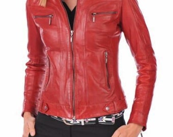 Women's Handmade Slim Fit Biker Genuine Lambskin Soft Leather Motorcycle Jacket/coat, Gift for ...