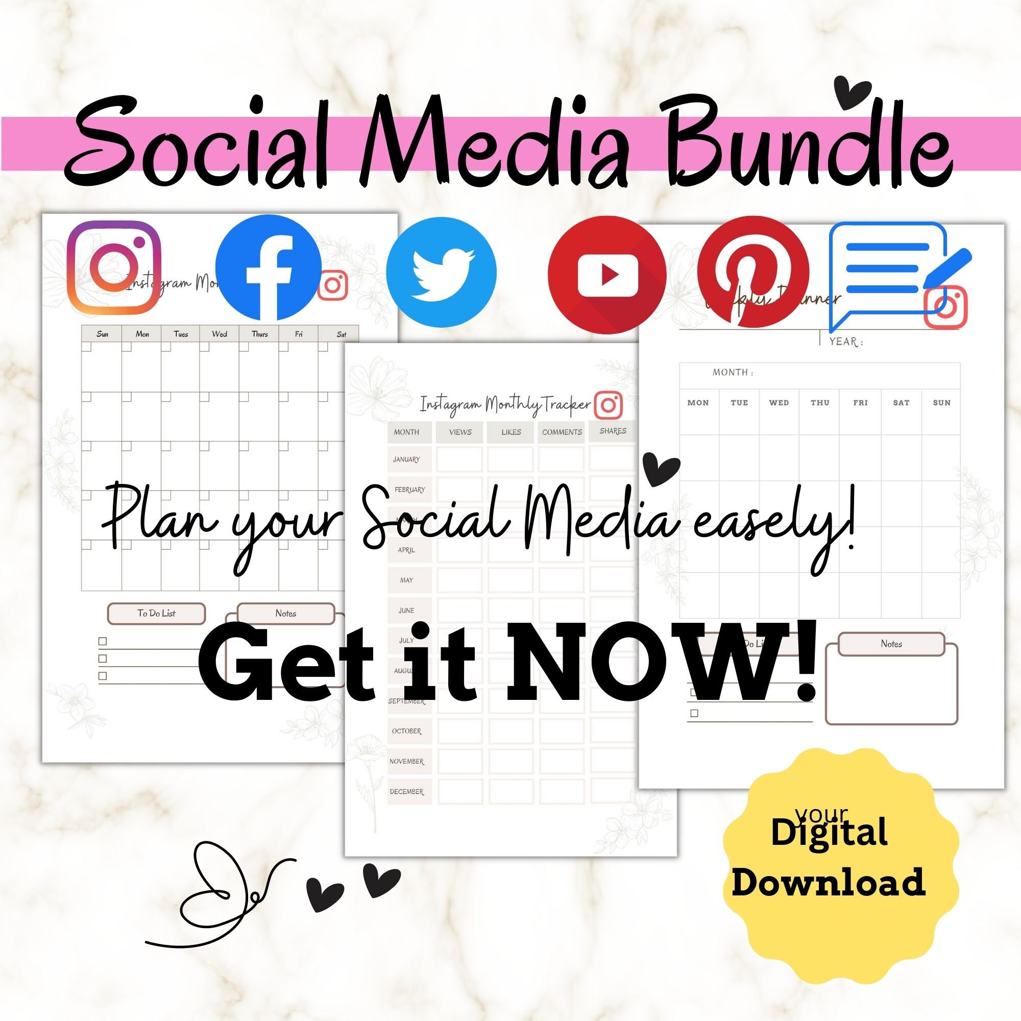 Social Media Planner, Printable Planner, Social Media Tracker ...