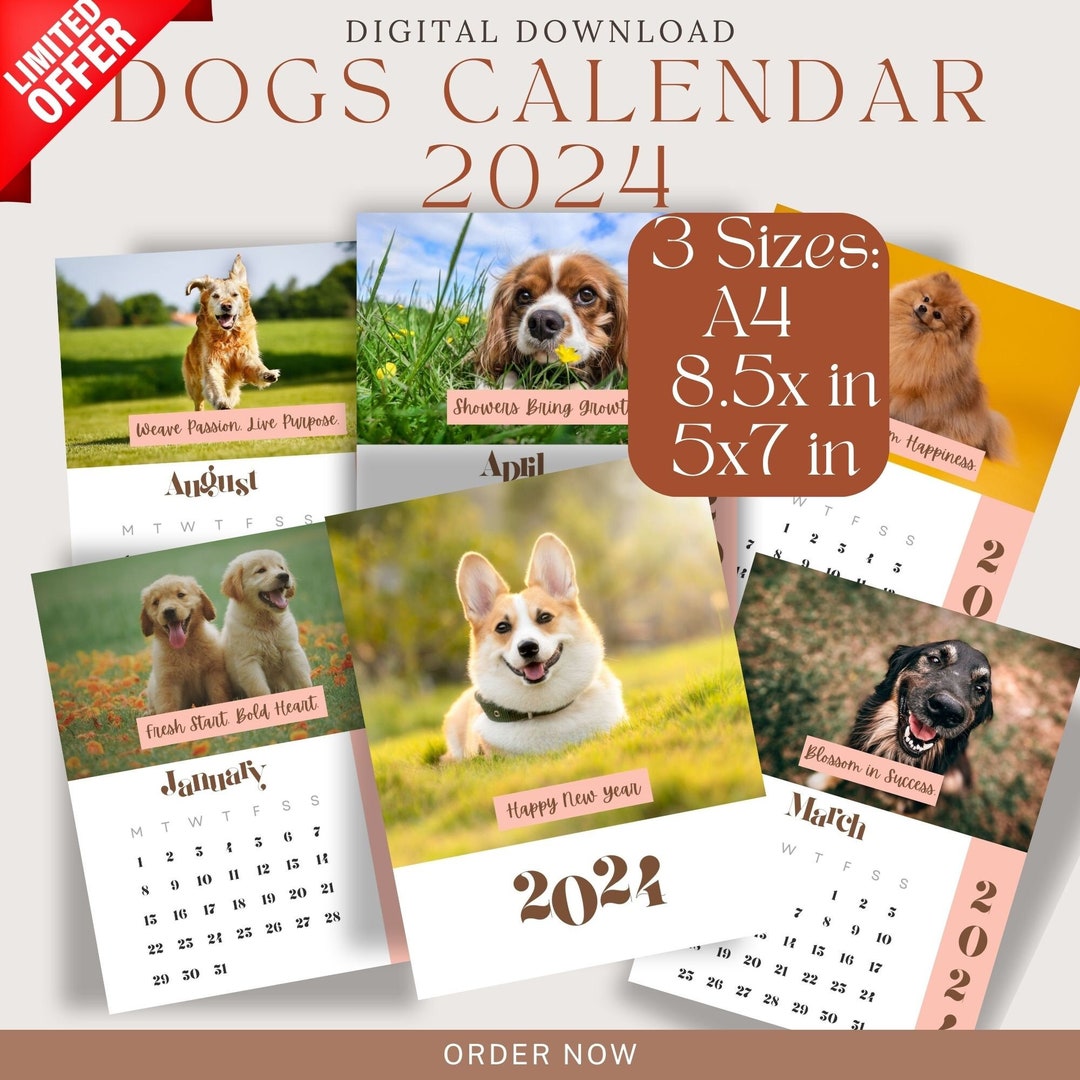 Dog Calendar 2024 Wall Calendar 2024 DIGITAL DOWNLOAD 2024 Funny ...