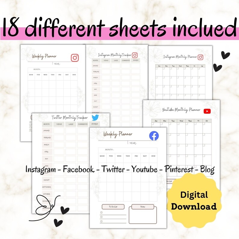 Social Media Planner, Printable Planner, Social Media Tracker ...