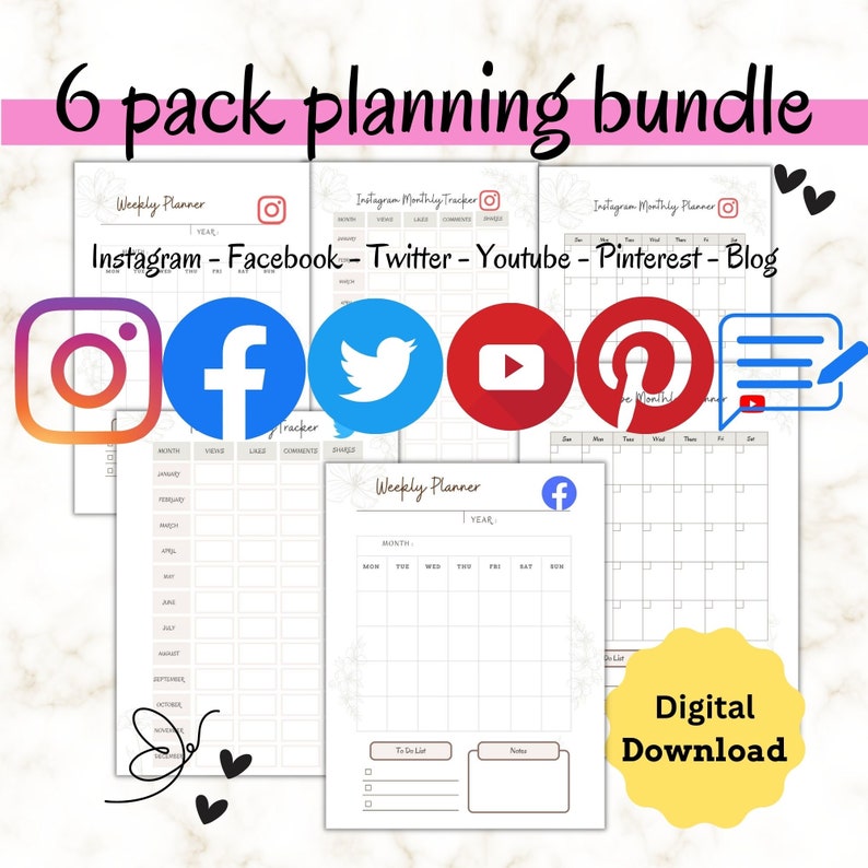 Social Media Planner, Printable Planner, Social Media Tracker ...