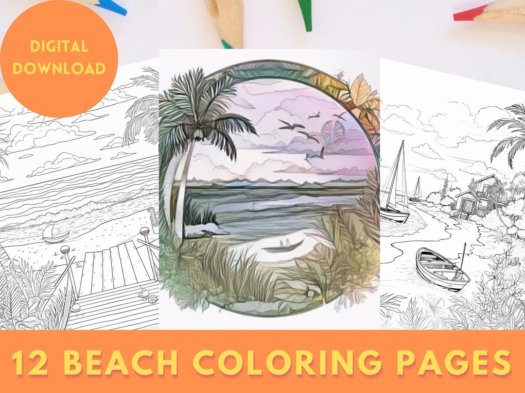 Pretty Beach Coloring Pages, Scenic Coloringbook, Coloring Pages for ...