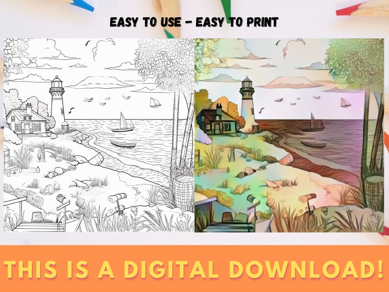 Pretty Beach Coloring Pages, Scenic Coloringbook, Coloring Pages for ...