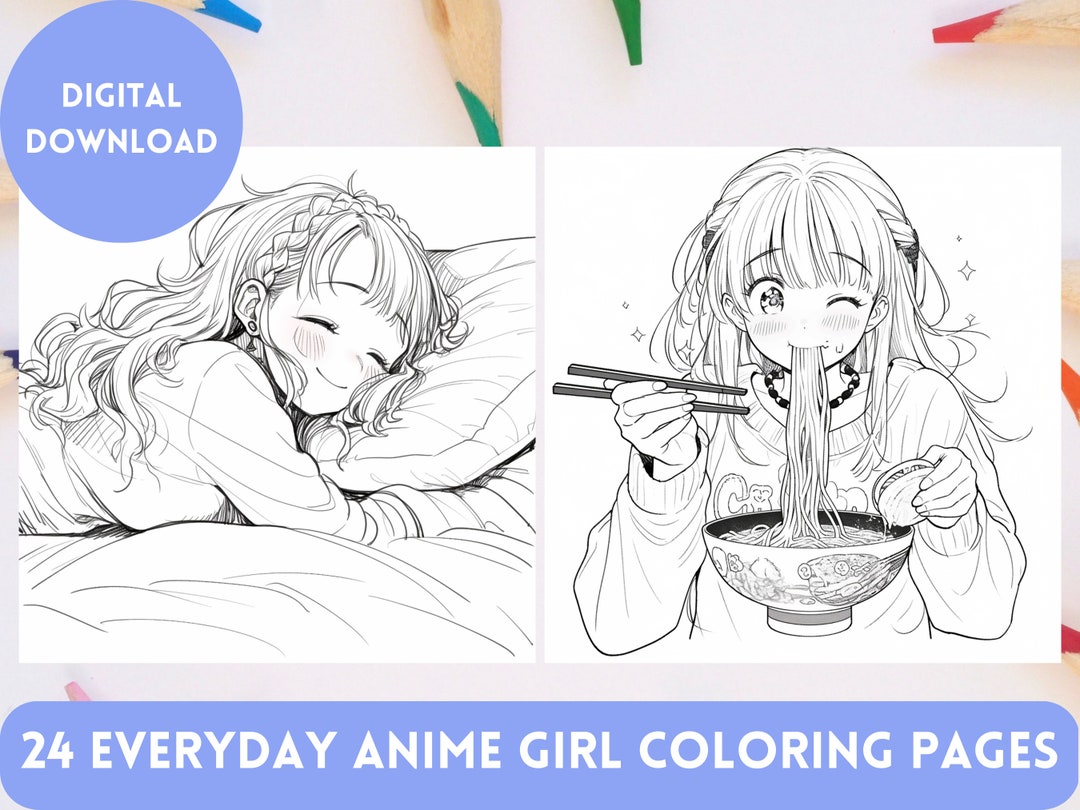 Cute and Kawaii Everyday Anime Girl Coloring Pages for Relaxation and ...