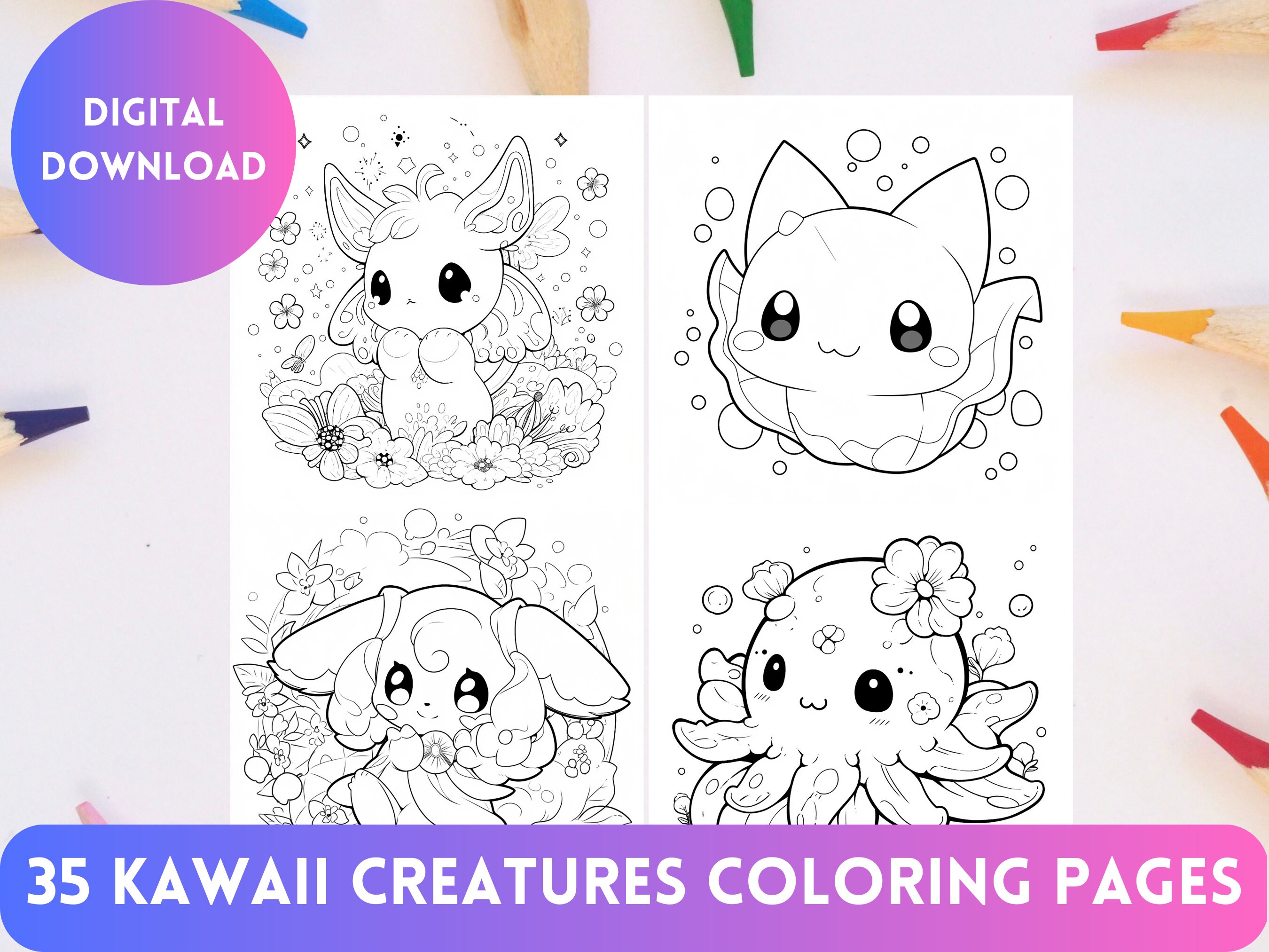 Fantasy Kawaii: Cute and Kawaii Creatures Coloring Book With Adorable ...
