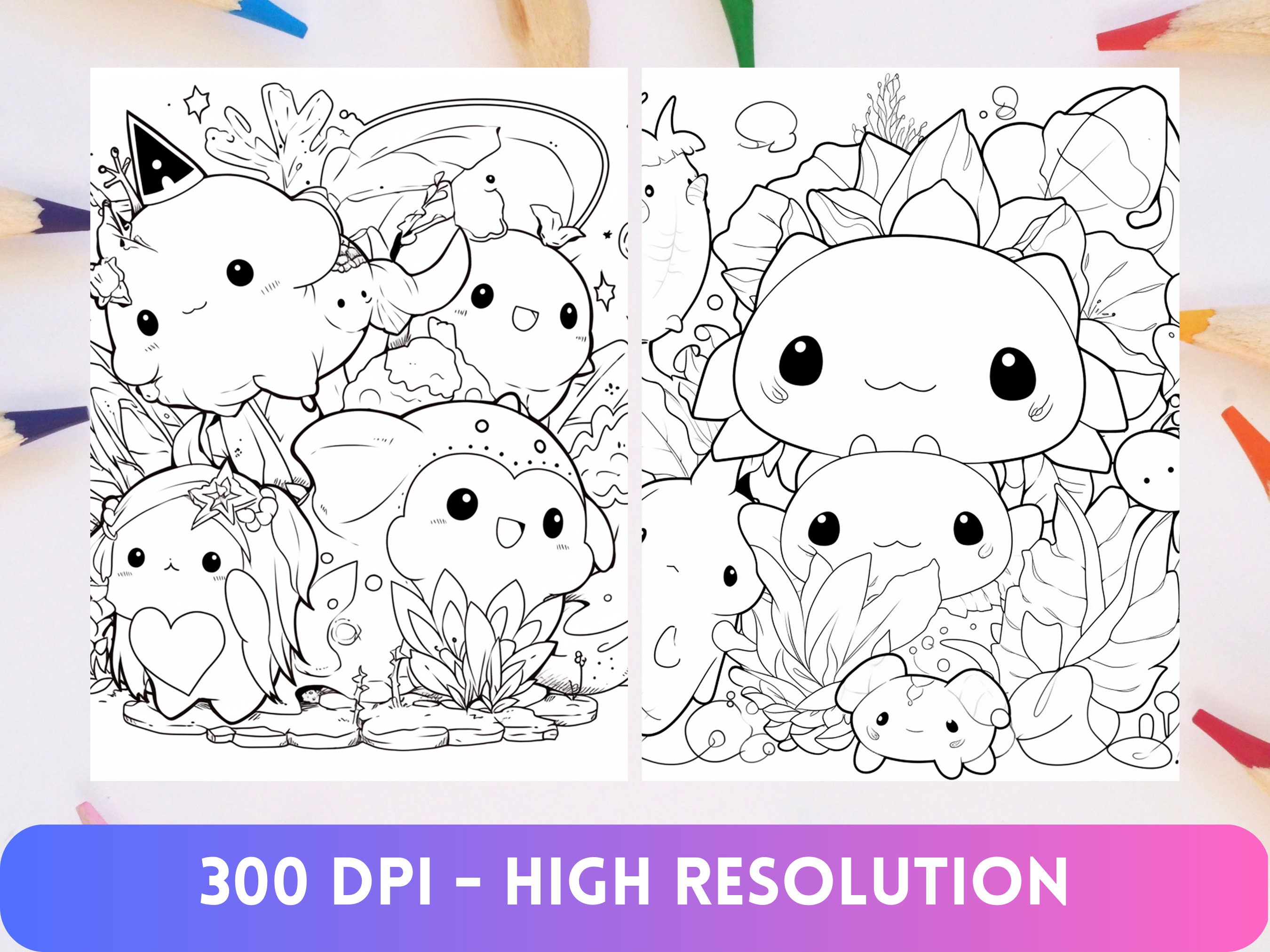 Fantasy Kawaii: Cute and Kawaii Creatures Coloring Book With Adorable ...