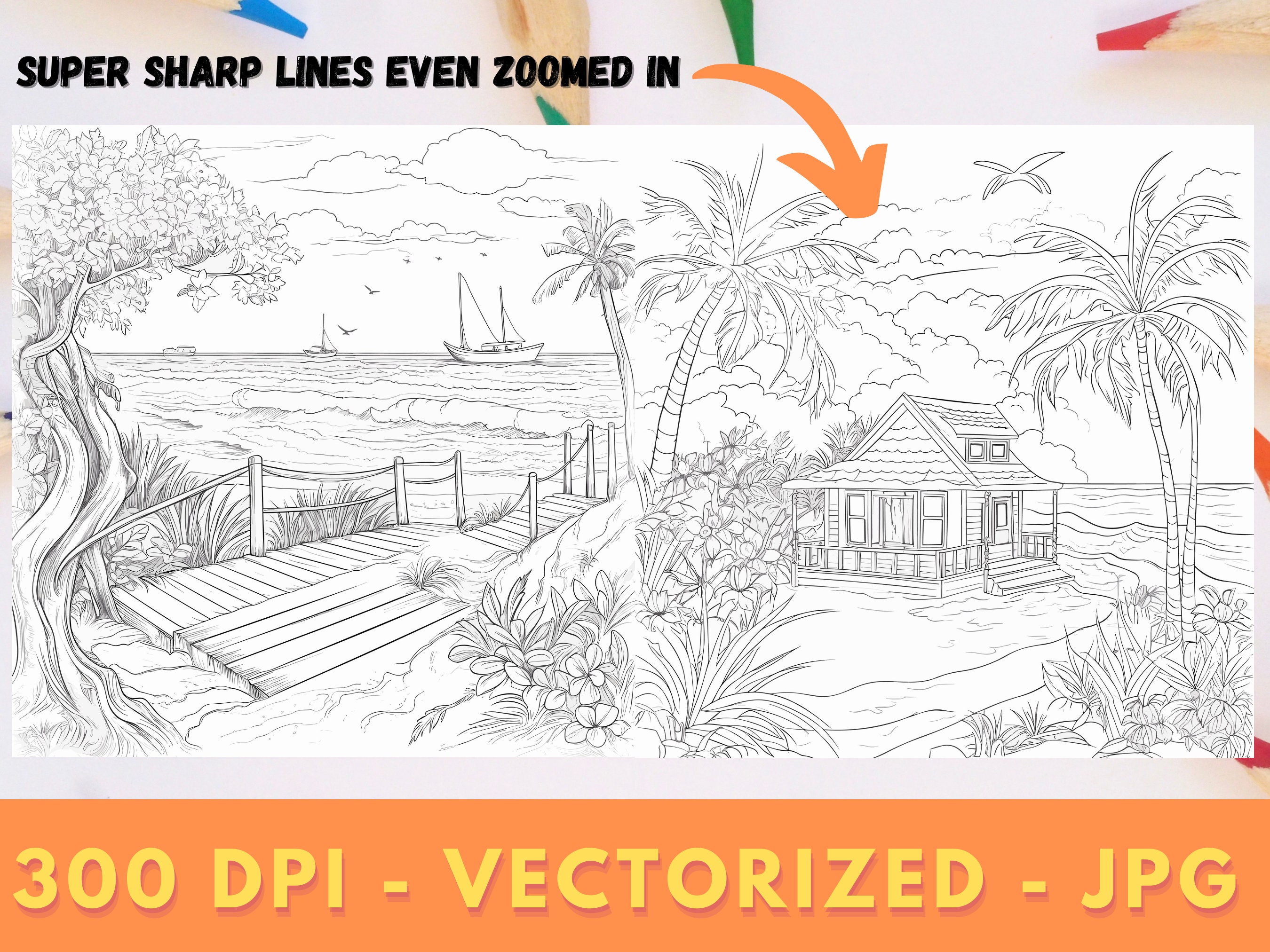 Pretty Beach Coloring Pages, Scenic Coloringbook, Coloring Pages for ...