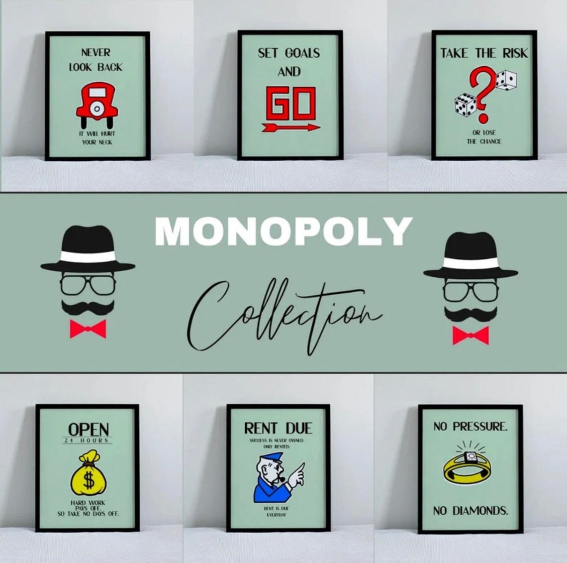 Monopoly Posters / Motivational Prints / Set of 6 / Board Game Wall Art ...