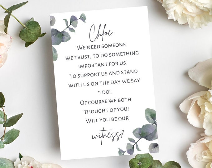 Will You Be Our Witness Card Print, Wedding Witness Proposal Card ...