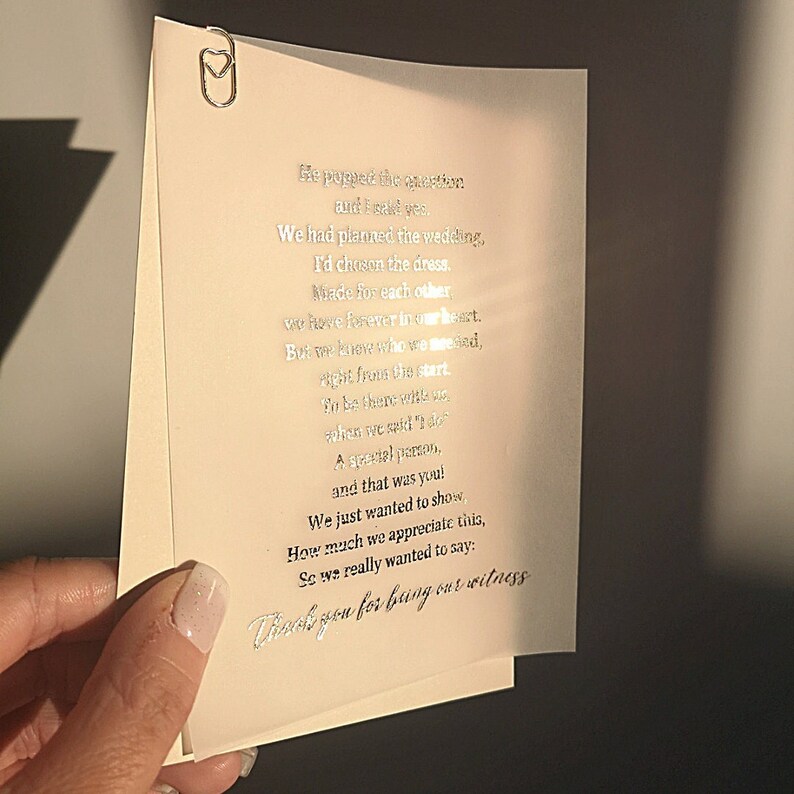 Foil Thank You for Being Our Witness Card Wedding Witness - Etsy