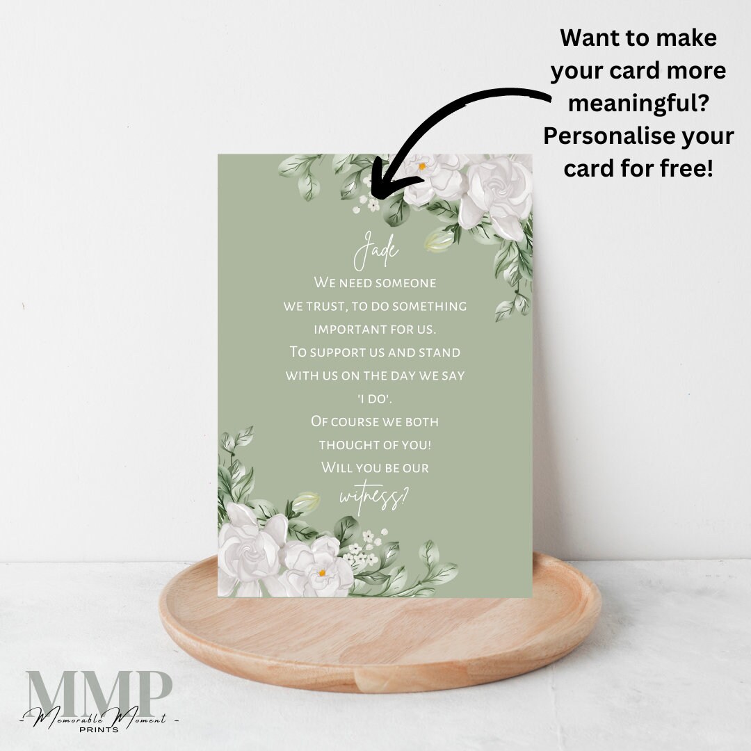 Will You Be Our Witness Card, Sage Green Wedding Stationery, Wedding ...