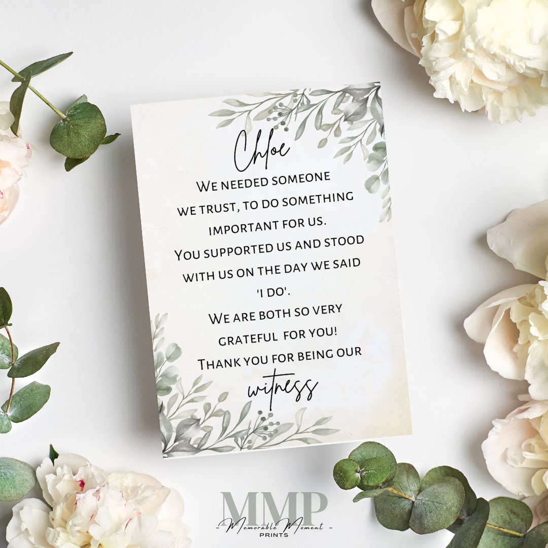 Thank You for Being Our Witness Card Wedding Witness Thank - Etsy