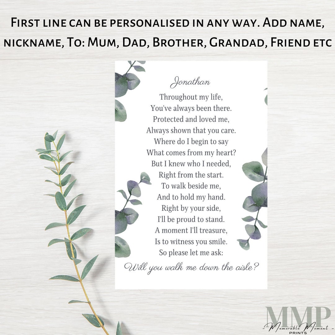 Will You Walk Me Down the Aisle Card Print Digital Walk Me - Etsy