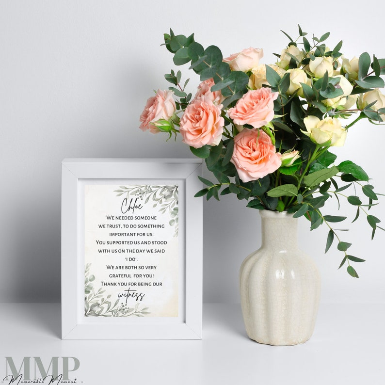 Thank You for Being Our Witness Card, Wedding Witness Thank You Card ...