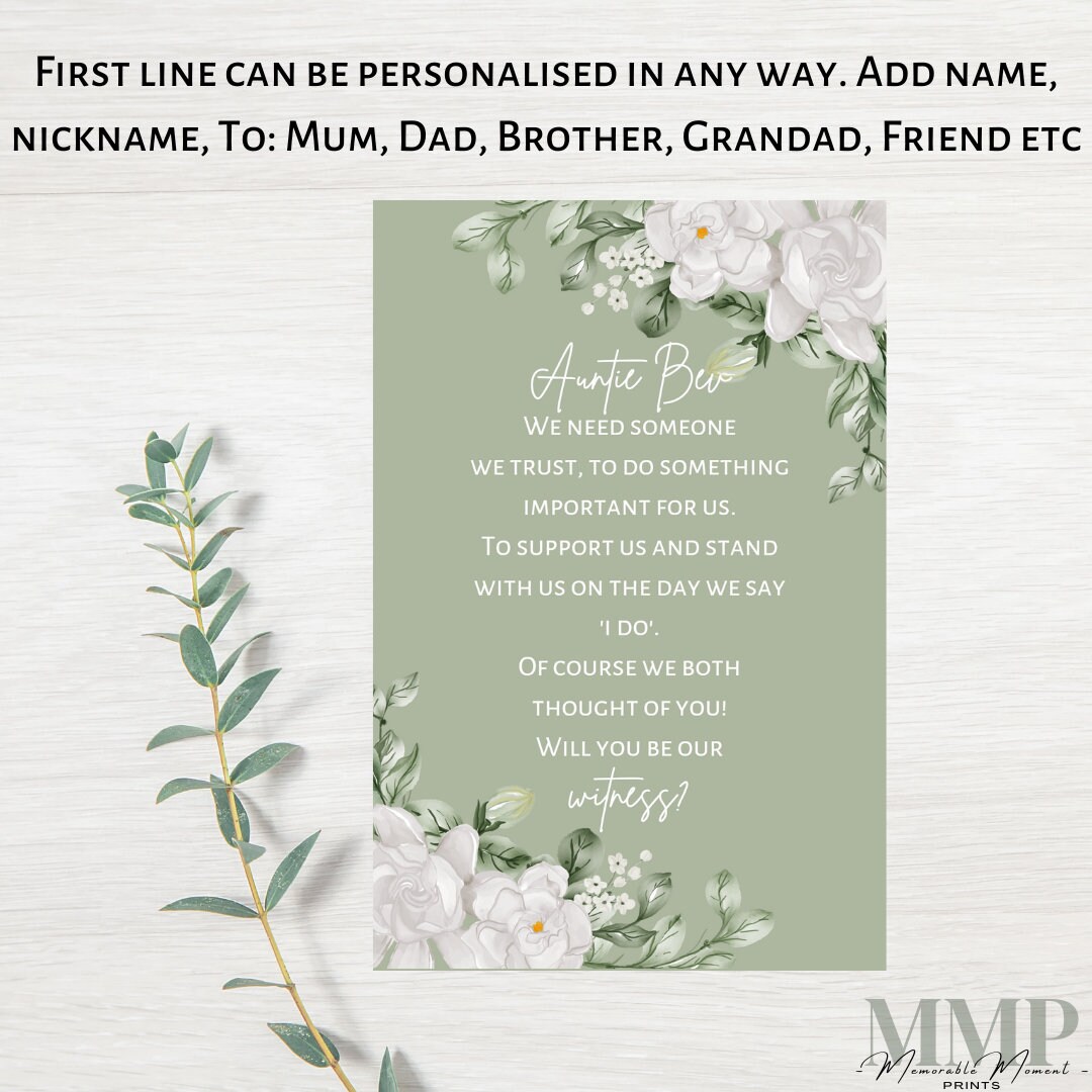 Will You Be Our Witness Card, Sage Green Wedding Stationery, Wedding ...