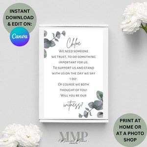 Will You Be Our Witness Card Print, Wedding Witness Proposal Card ...