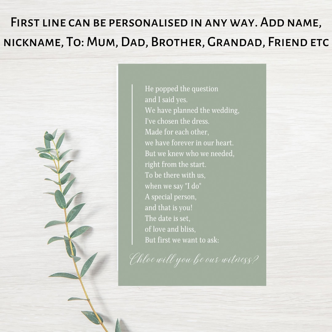 Will You Be Our Witness Card Print Digital Wedding Witness - Etsy