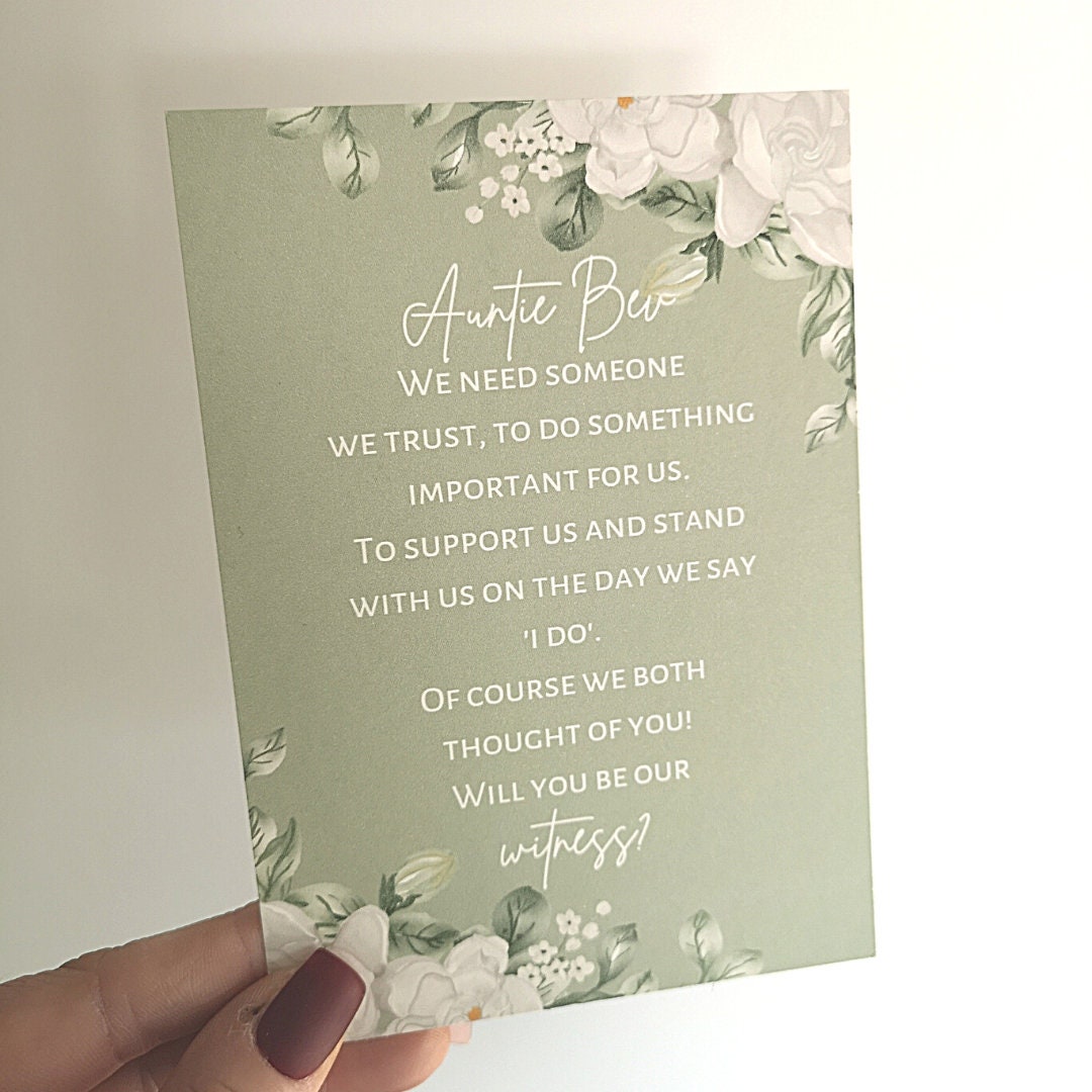 Will You Be Our Witness Card Sage Green Wedding Stationery - Etsy