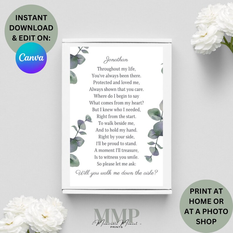Will You Walk Me Down the Aisle Card Print Digital Walk Me - Etsy