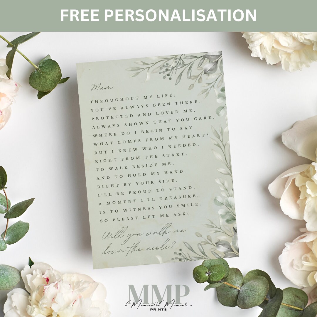 Will You Walk Me Down the Aisle Card, Walk Me Down the Aisle Poem ...