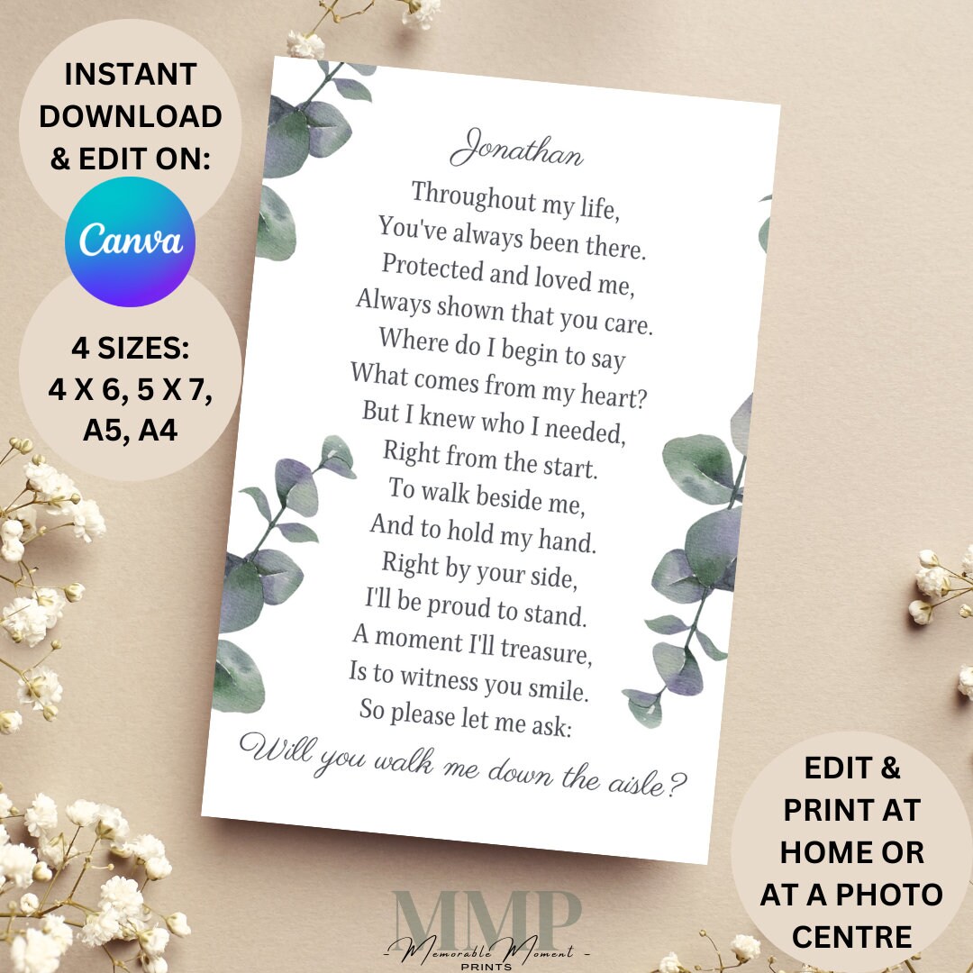 Will You Walk Me Down the Aisle Card Print Digital Walk Me - Etsy