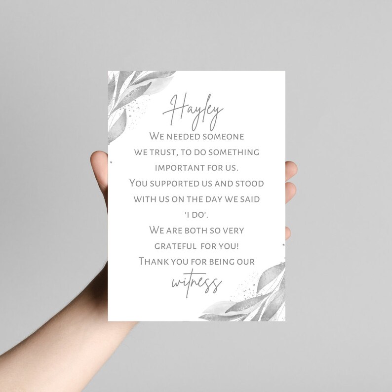Thank You for Being Our Witness Card Wedding Witness Thank - Etsy