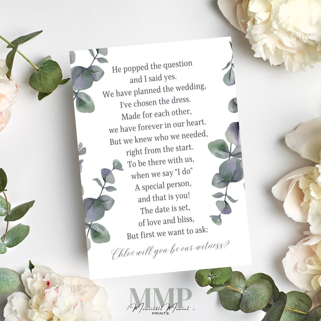 Will You Be Our Witness Card, Eucalyptus Wedding Stationery, Wedding ...