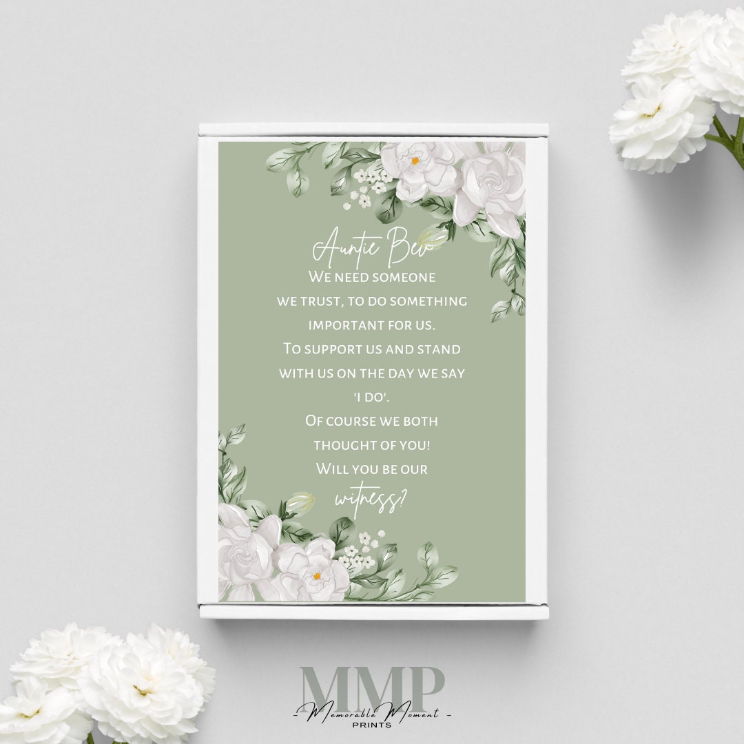 Will You Be Our Witness Card, Sage Green Wedding Stationery, Wedding ...