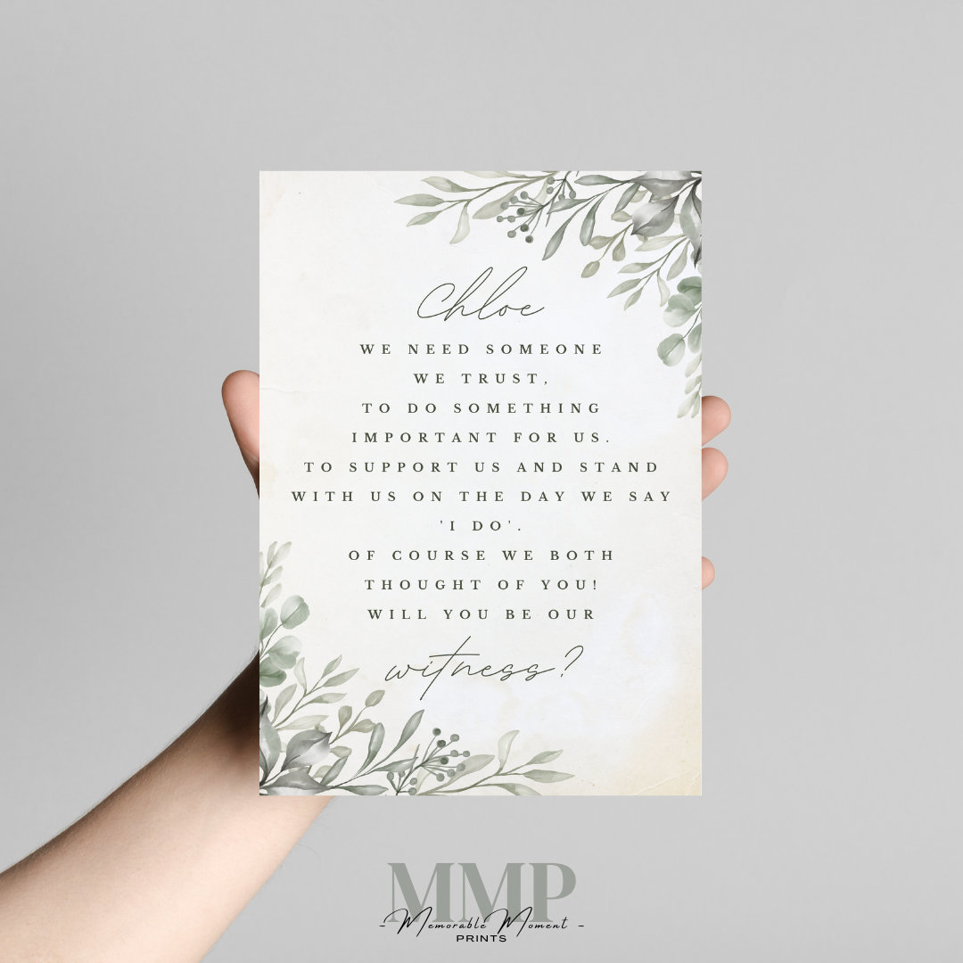 Will You Be Our Witness Card, Botanical Wedding Stationery, Wedding ...