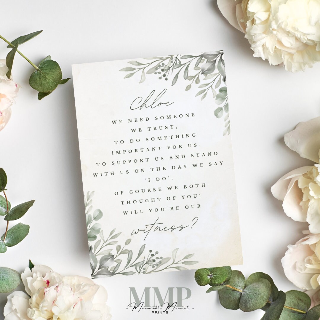 Will You Be Our Witness Card, Botanical Wedding Stationery, Wedding ...